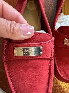 Coach | Shoes | Coach Red Suede Womens Loafer Flats With Rose Gold ...